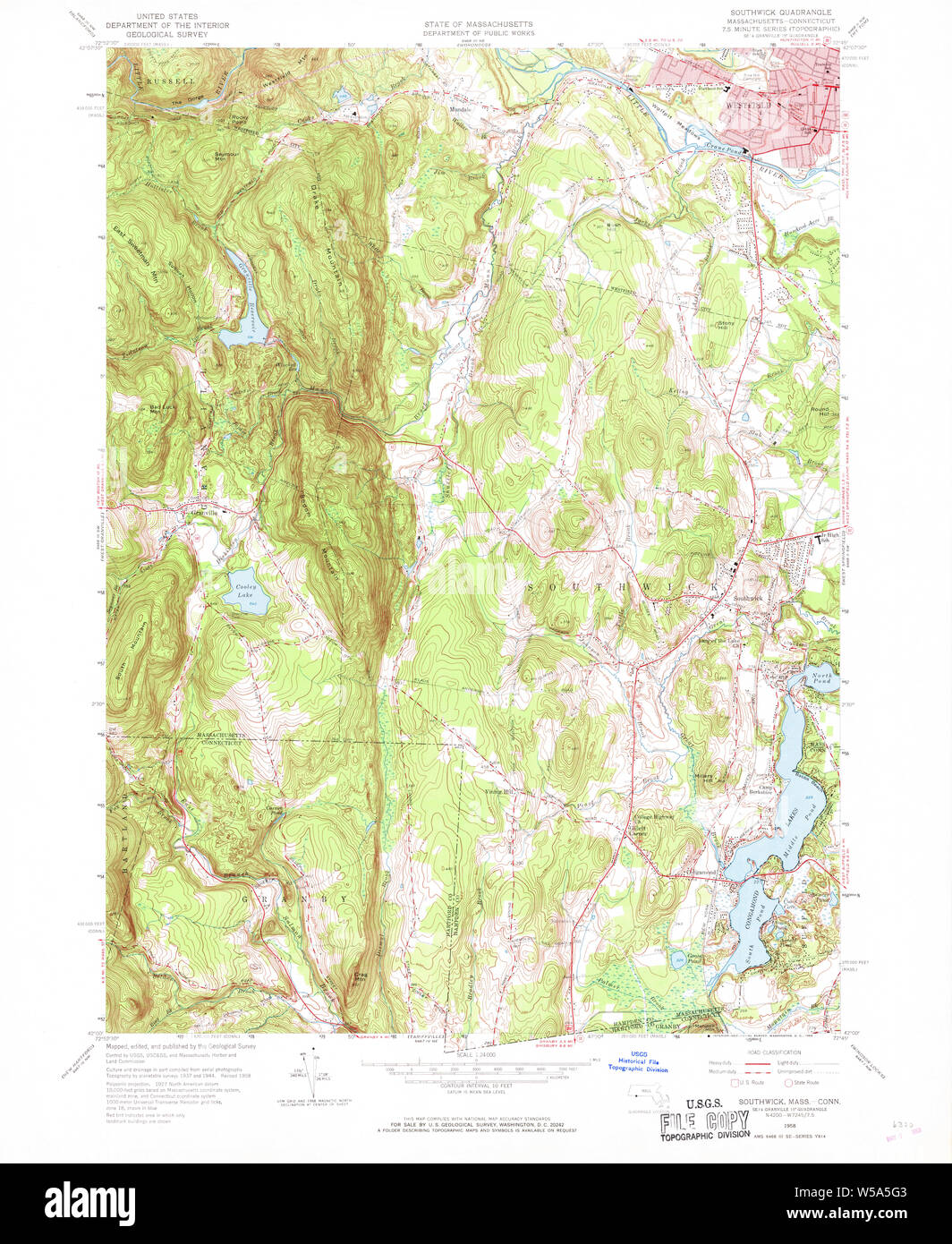 Massachusetts USGS Historical Topo Map MA Southwick 350603 1958 24000 ...