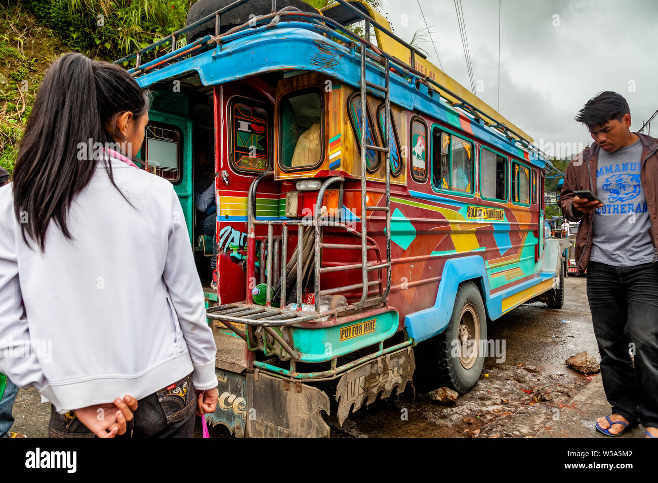 Local People Boarding A Jeepney Bus, Banaue, Luzon, The Philippines ...