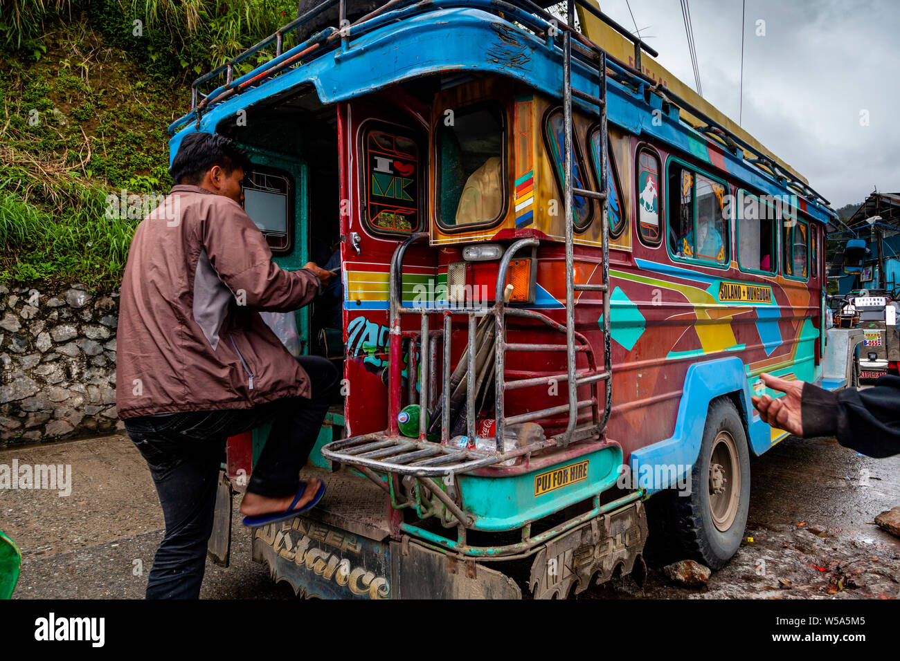 Local People Boarding A Jeepney Bus, Banaue, Luzon, The Philippines ...