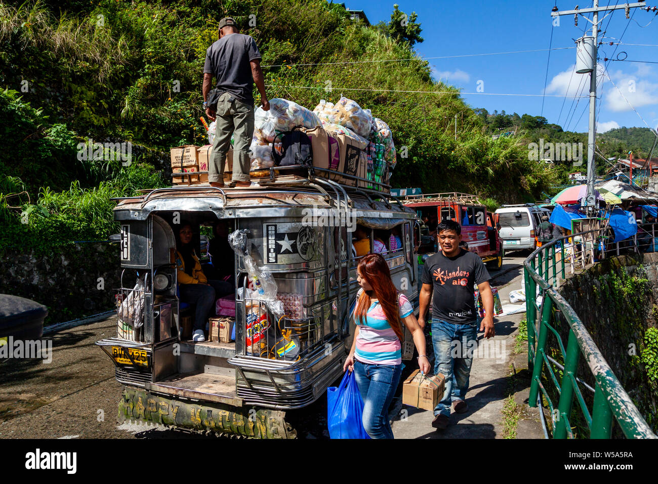 Local People Boarding A Jeepney Bus, Banaue, Luzon, The Philippines ...