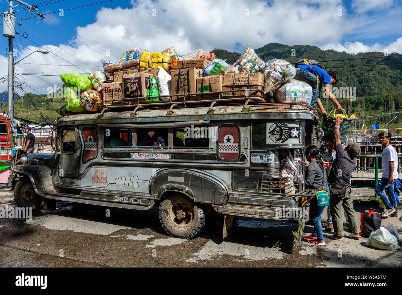 Local People Boarding A Jeepney Bus, Banaue, Luzon, The Philippines ...
