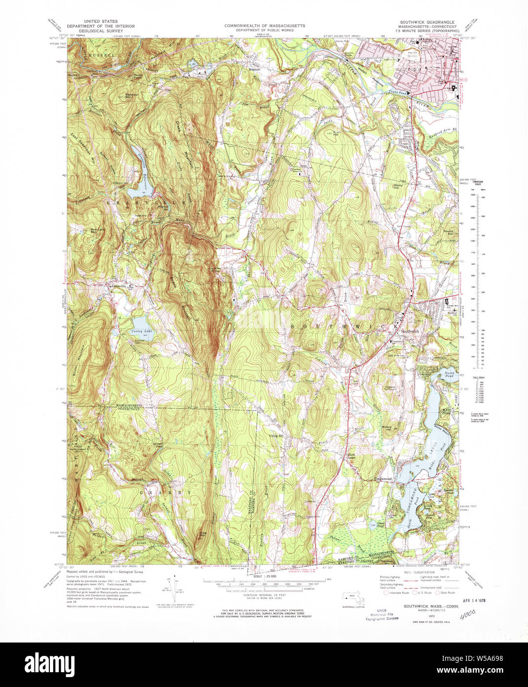 Massachusetts USGS Historical Topo Map MA Southwick 351328 1972 25000 ...