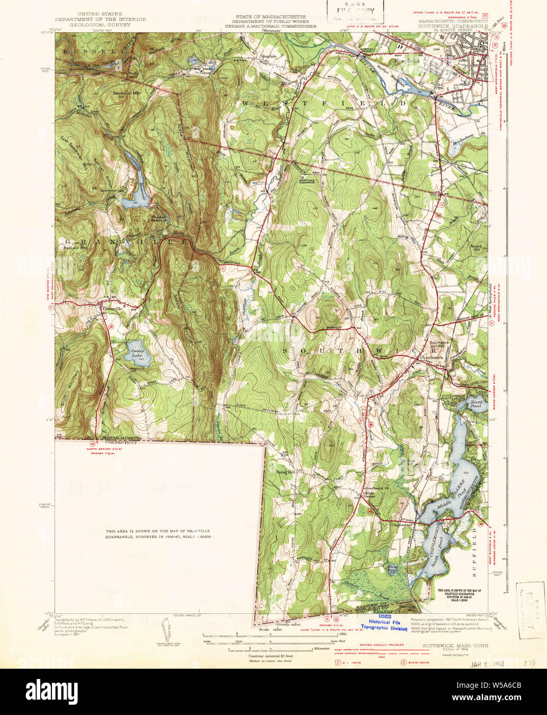 Massachusetts USGS Historical Topo Map MA Southwick 352203 1942 31680 ...