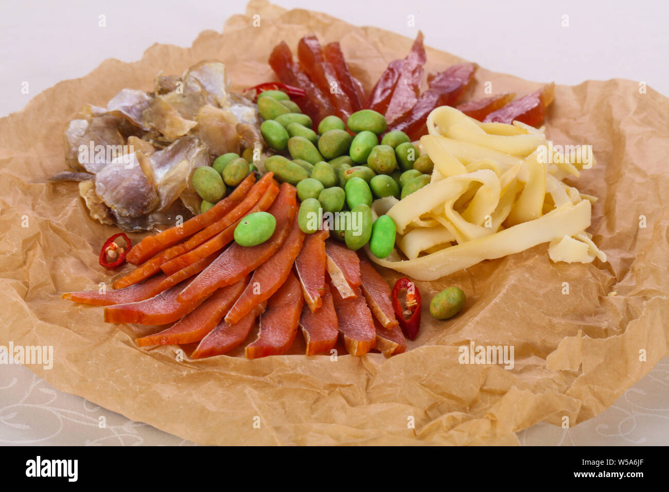 Fish and seafood snack board plate for beer Stock Photo - Alamy