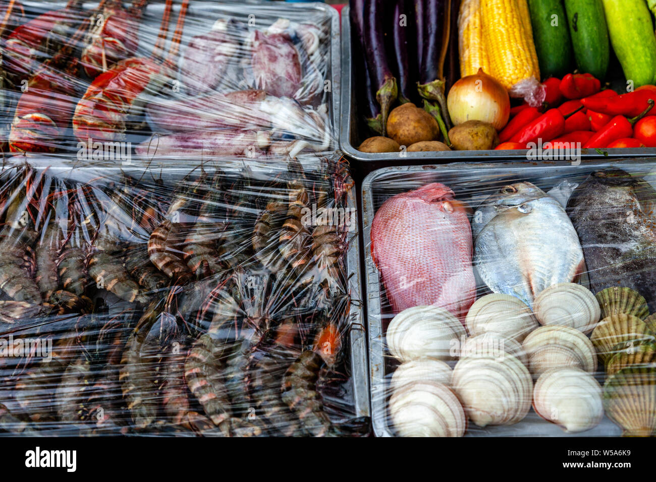 Fresh Seafood Displayed Outside A Beachfront Restaurant, Alona Beach ...