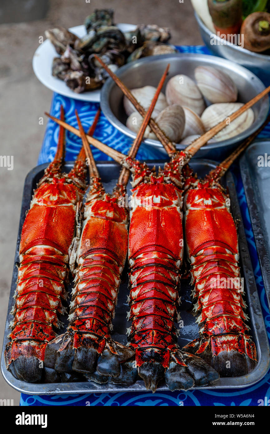 Fresh Seafood Displayed Outside A Beachfront Restaurant, Alona Beach ...