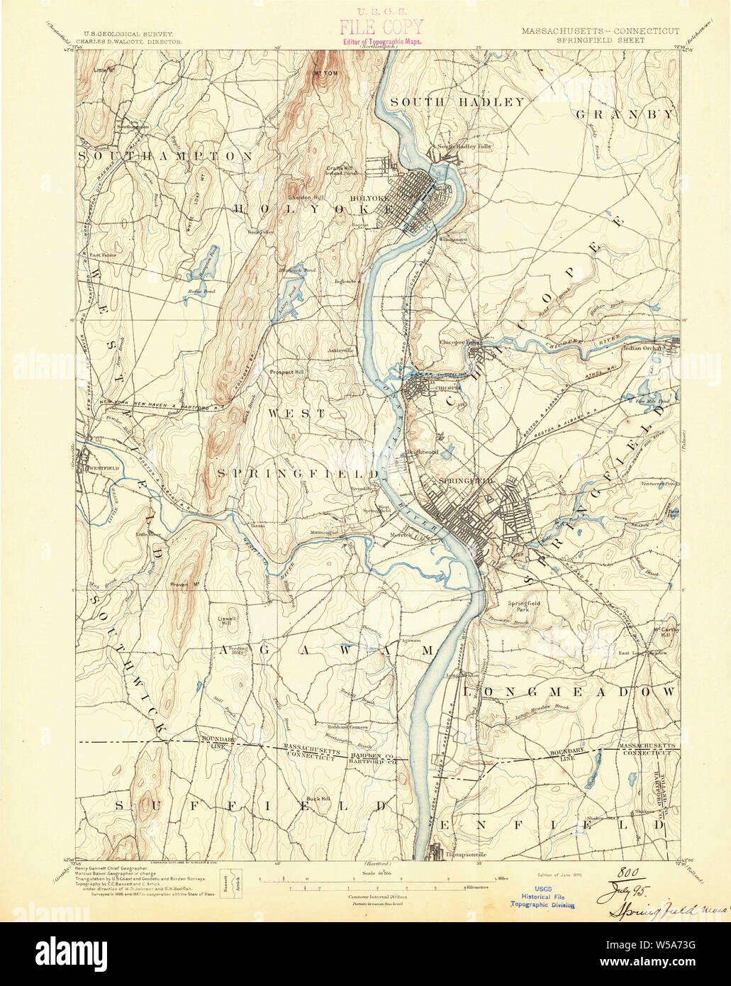 Massachusetts USGS Historical Topo Map MA Springfield 353052 1895 62500 ...