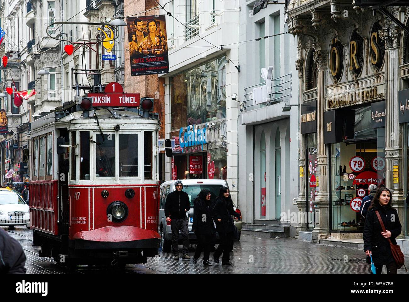ISTANBUL, TURKEY - FEBRUARY 24. 2009: Istiklal Caddesi Beyoglu street ...