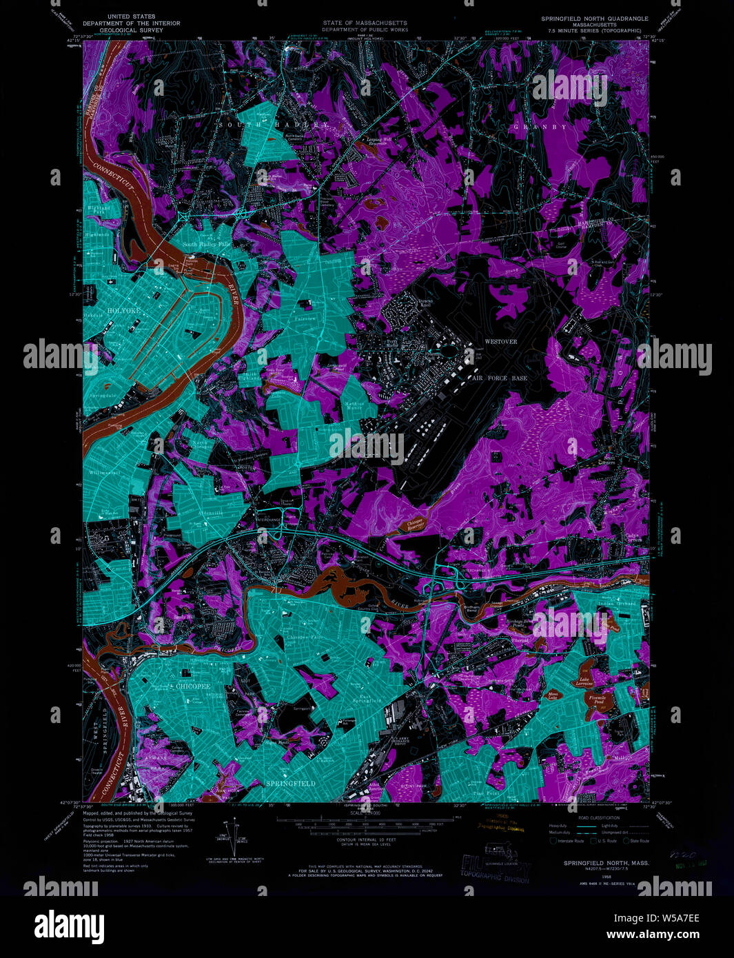 Massachusetts USGS Historical Topo Map MA Springfield North 350610 1958 ...