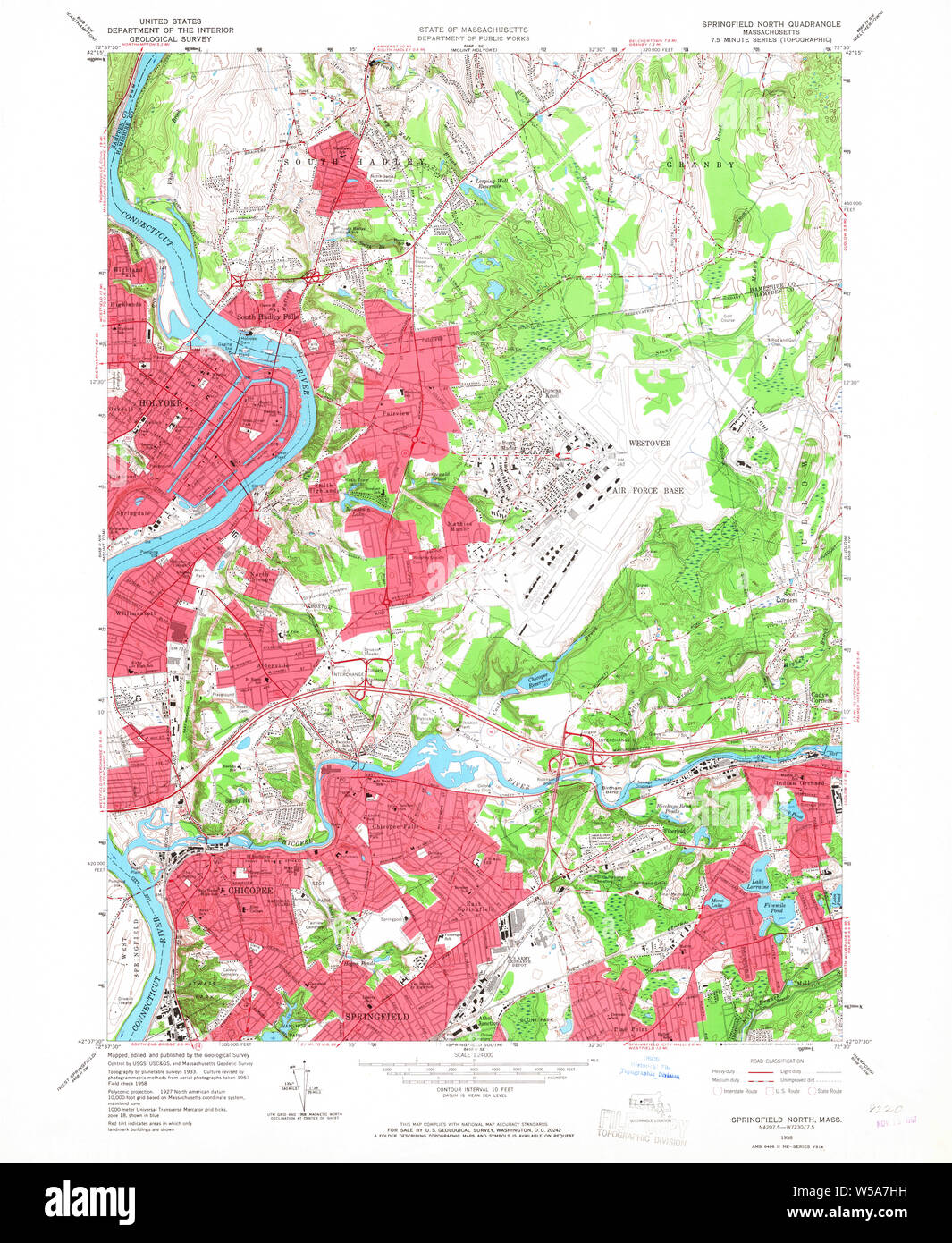 Massachusetts USGS Historical Topo Map MA Springfield North 350610 1958 ...