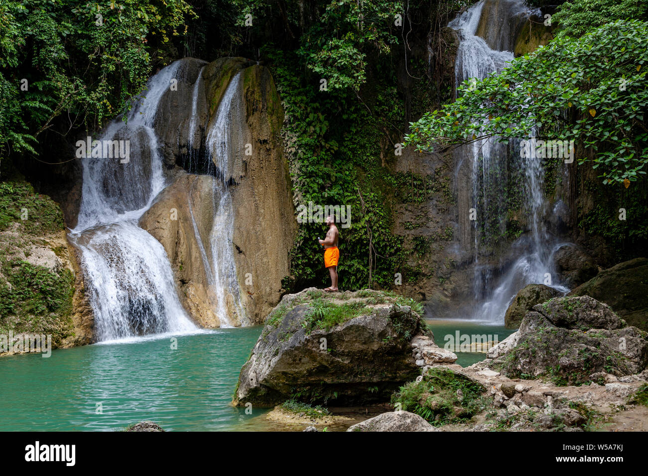 The Pahangog Twin Falls, (Waterfalls) Dimiao, Bohol, The Philippines ...