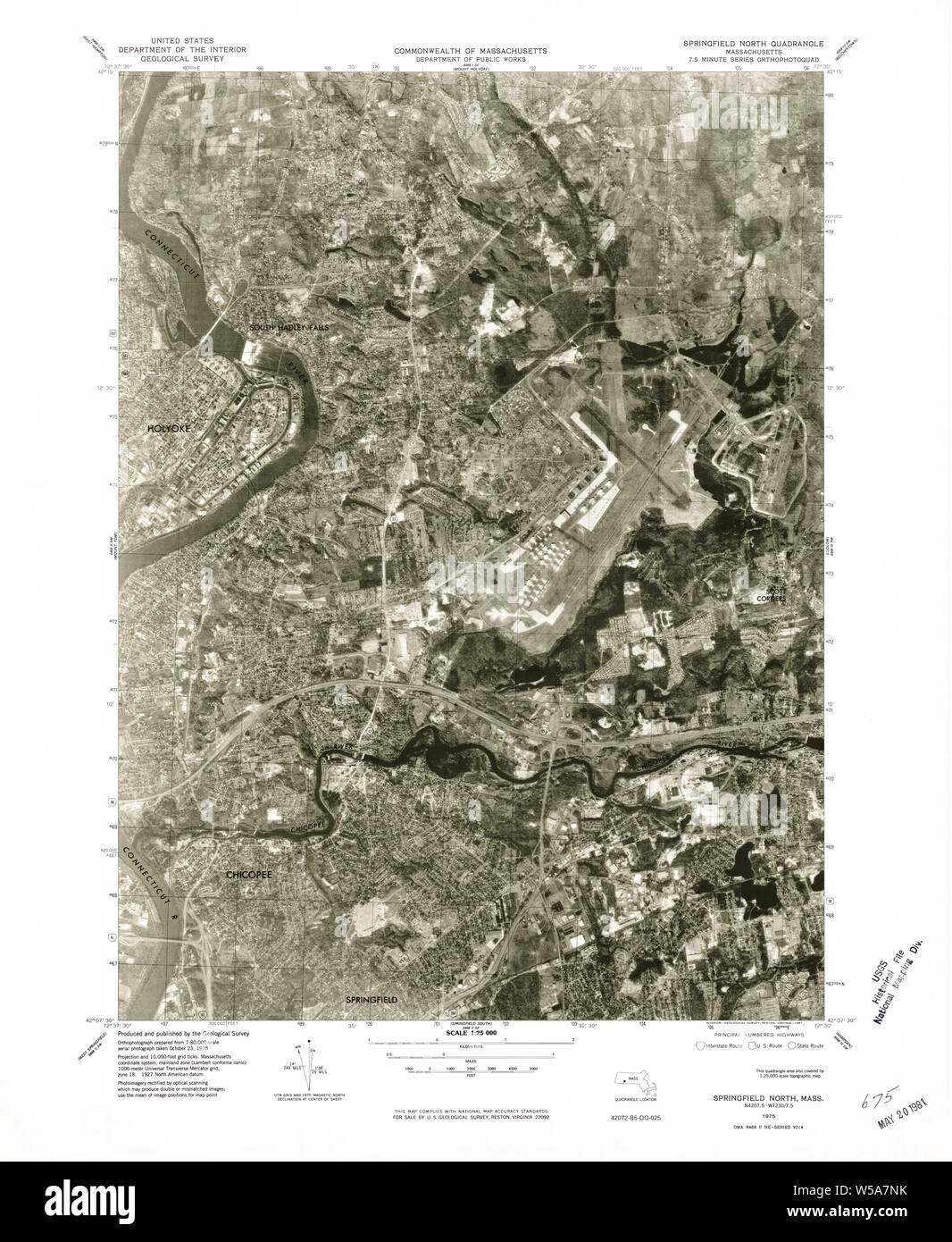 Massachusetts USGS Historical Topo Map MA Springfield North 351330 1975 ...