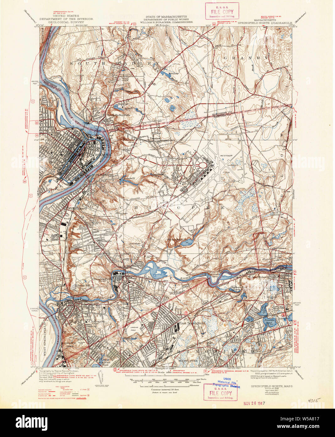Massachusetts USGS Historical Topo Map MA Springfield North 352215 1938 ...
