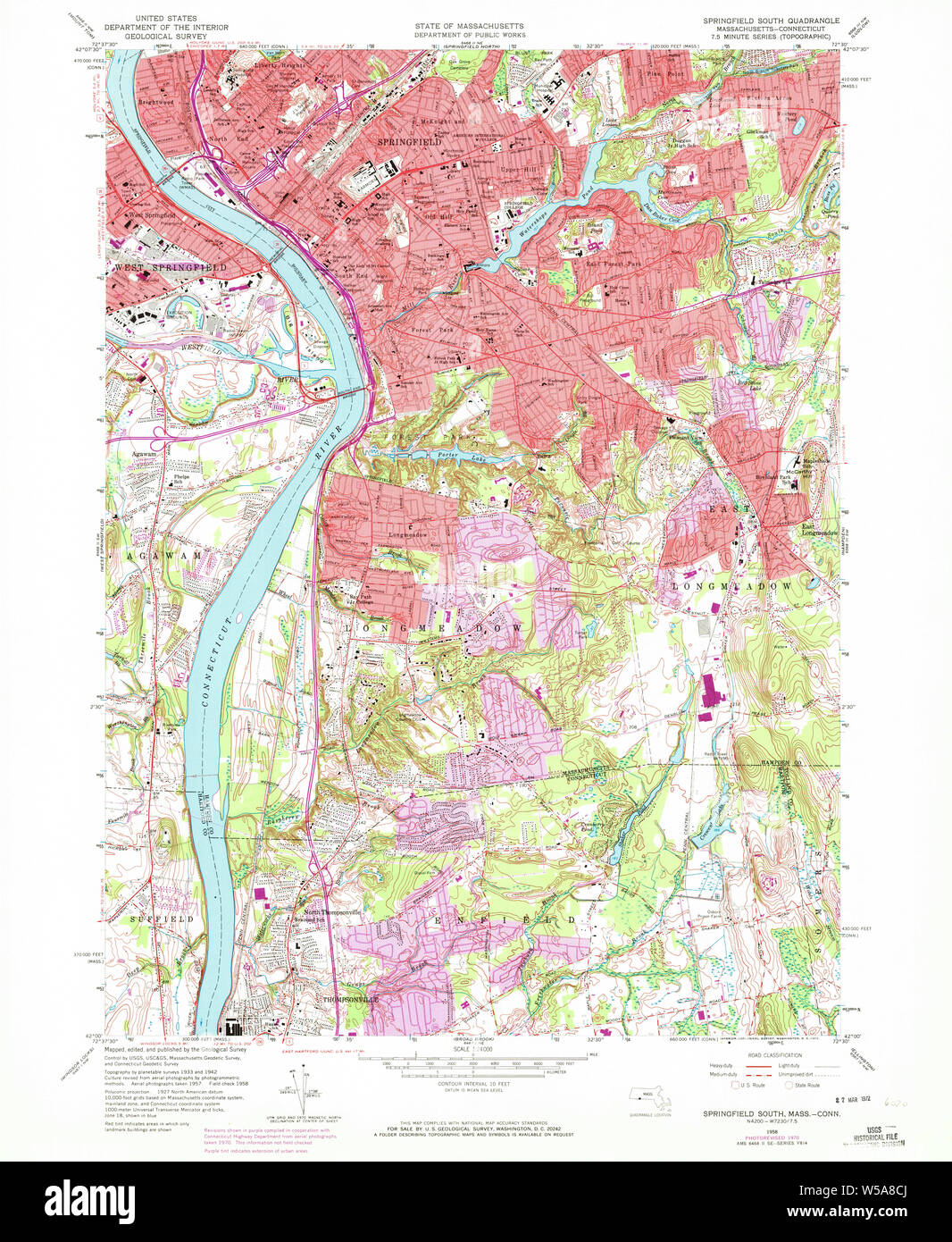 Massachusetts USGS Historical Topo Map MA Springfield South 350615 1958 ...