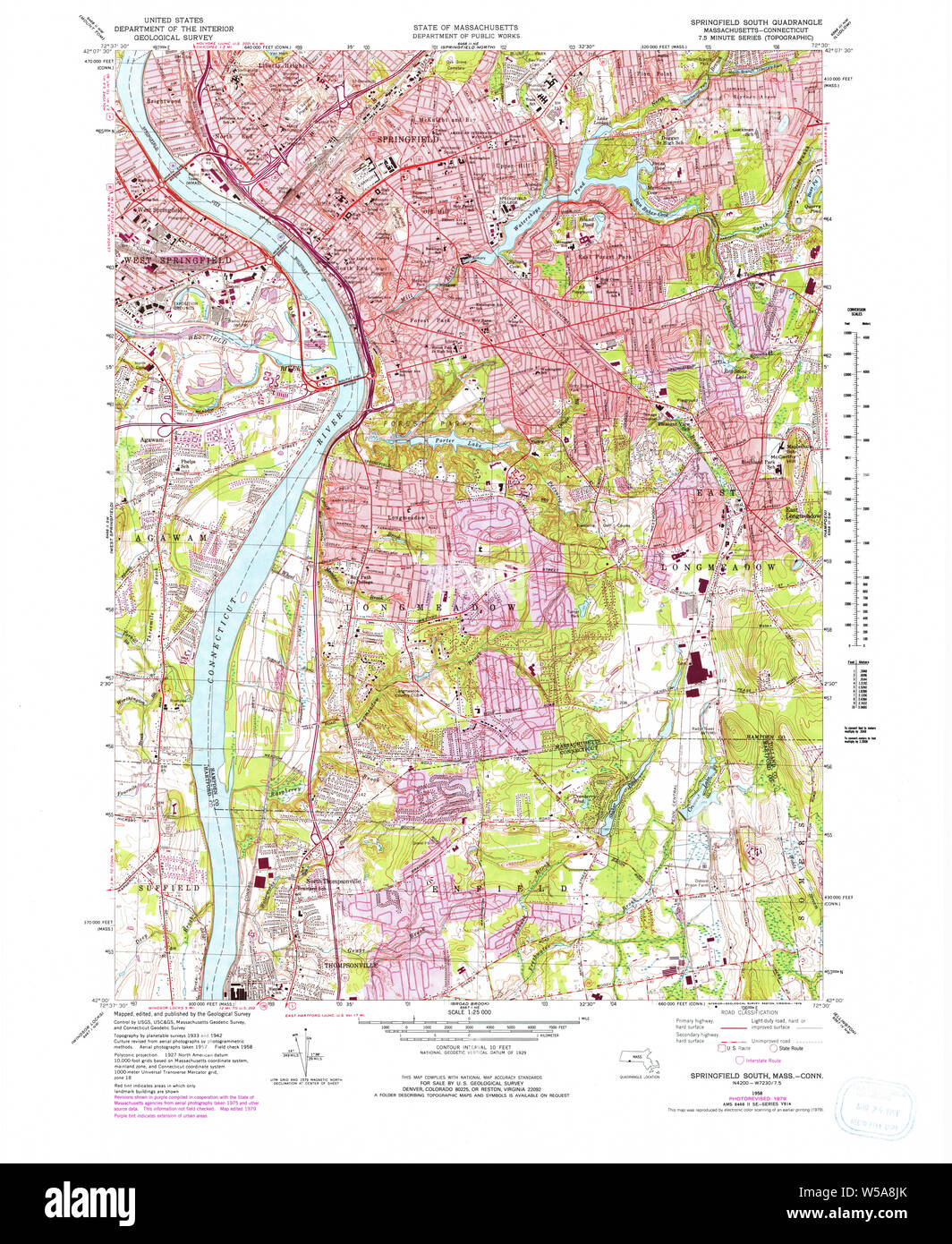 Massachusetts USGS Historical Topo Map MA Springfield South 351336 1958 ...