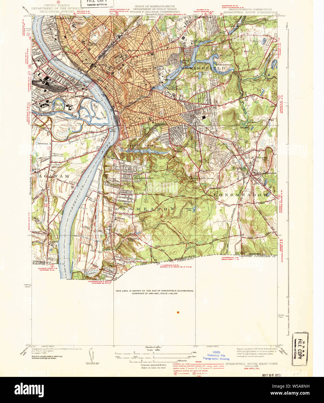 Massachusetts USGS Historical Topo Map MA Springfield South 352218 1939 ...