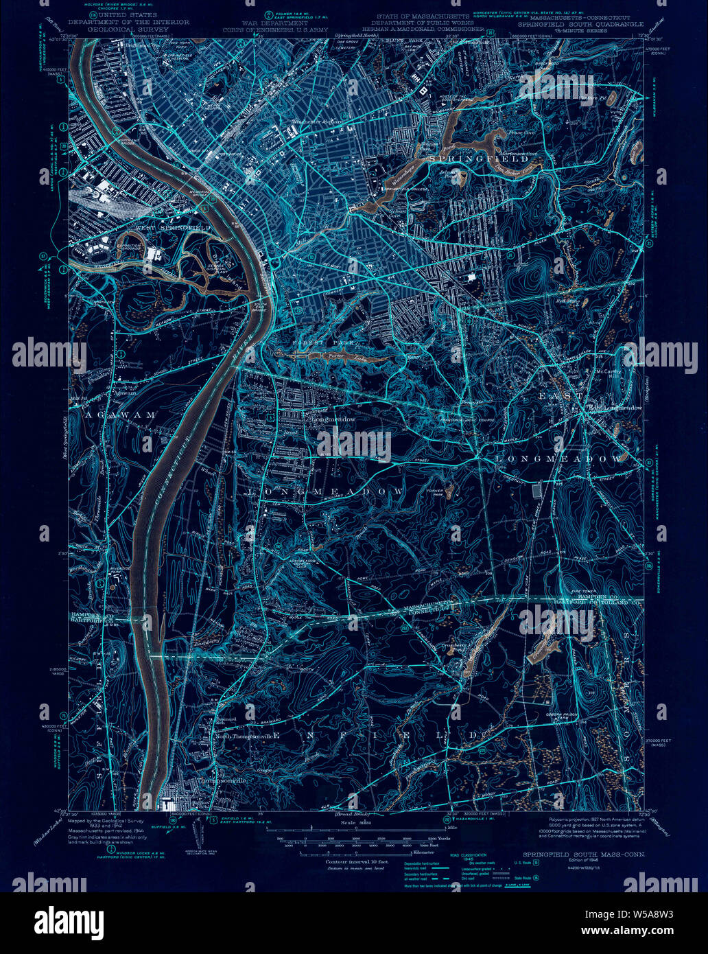 Massachusetts USGS Historical Topo Map MA Springfield South 352222 1946 ...