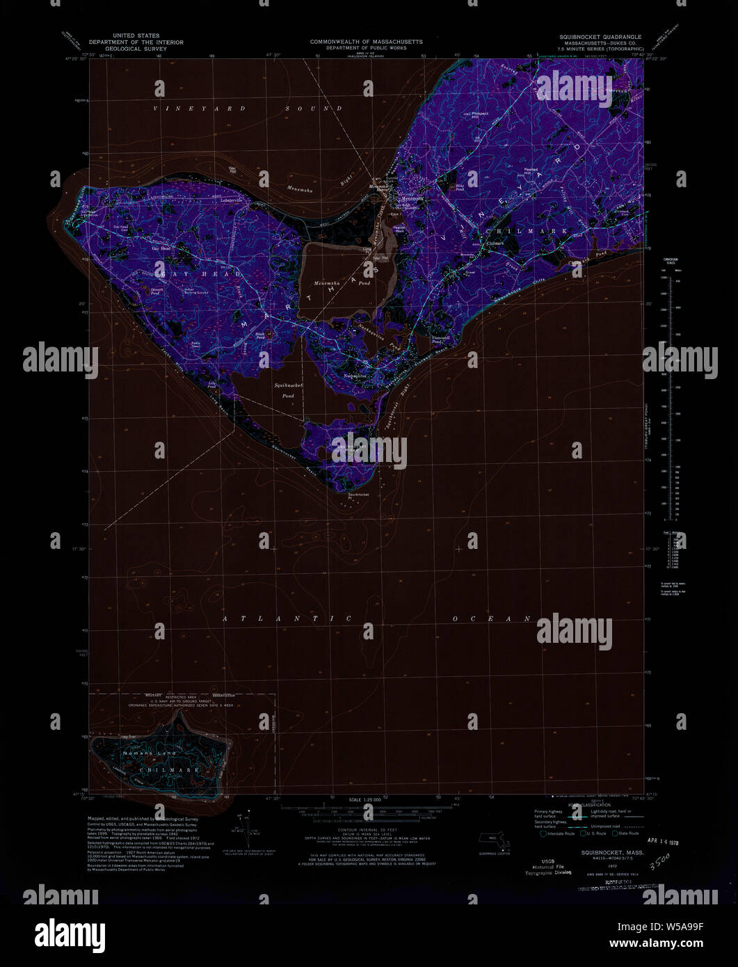 Massachusetts USGS Historical Topo Map MA Squibnocket 351337 1972 25000 ...