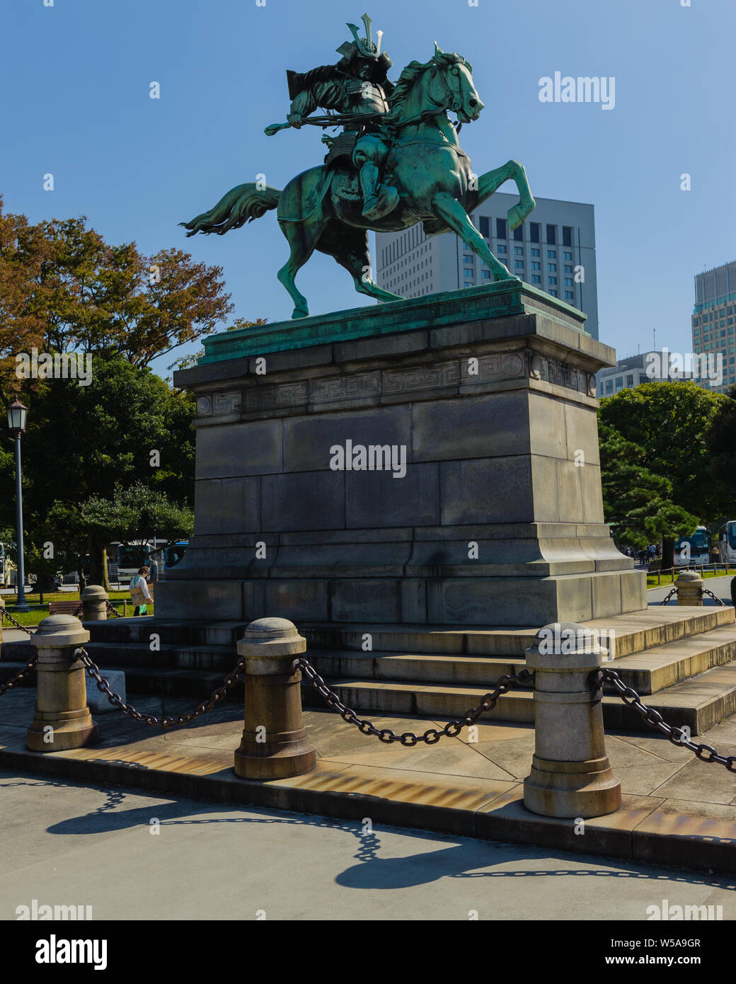 Impressive bronze statue of famous Samurai Kusunoki Masashige close to ...