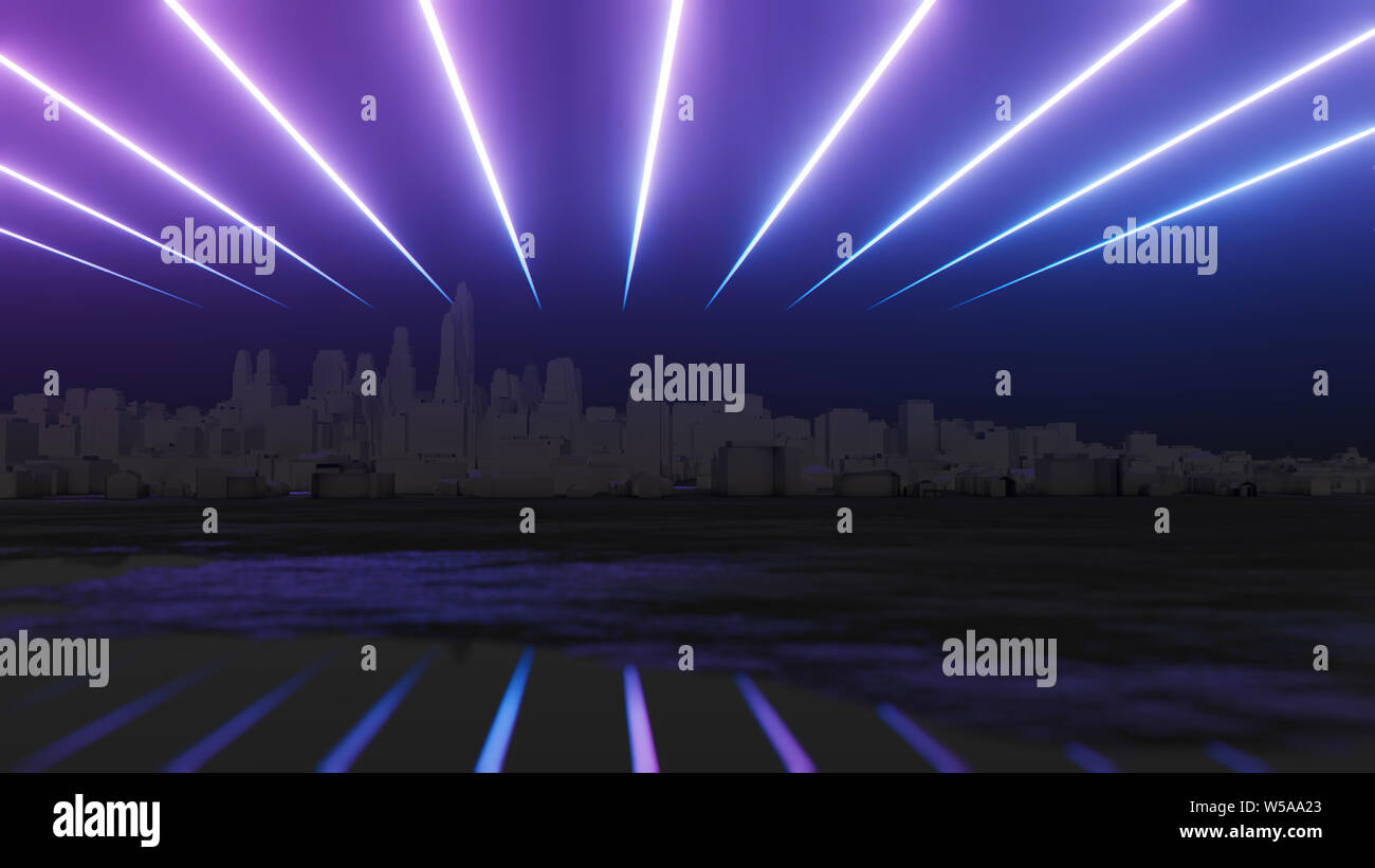 Abstract night city 3D illustration with neon glow Stock Photo - Alamy