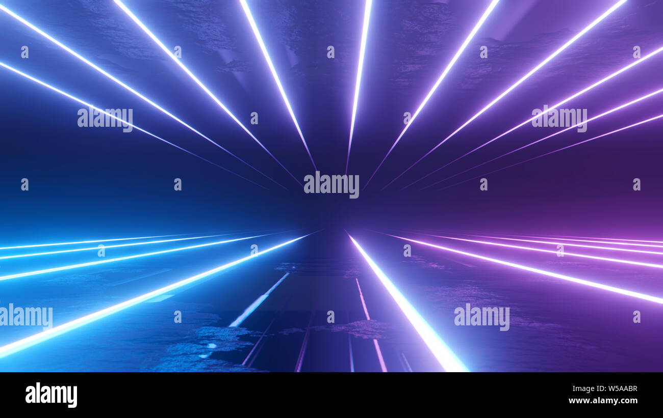Neon Background 3D Illustration. Glowing Horizontal Lines Stock Photo ...
