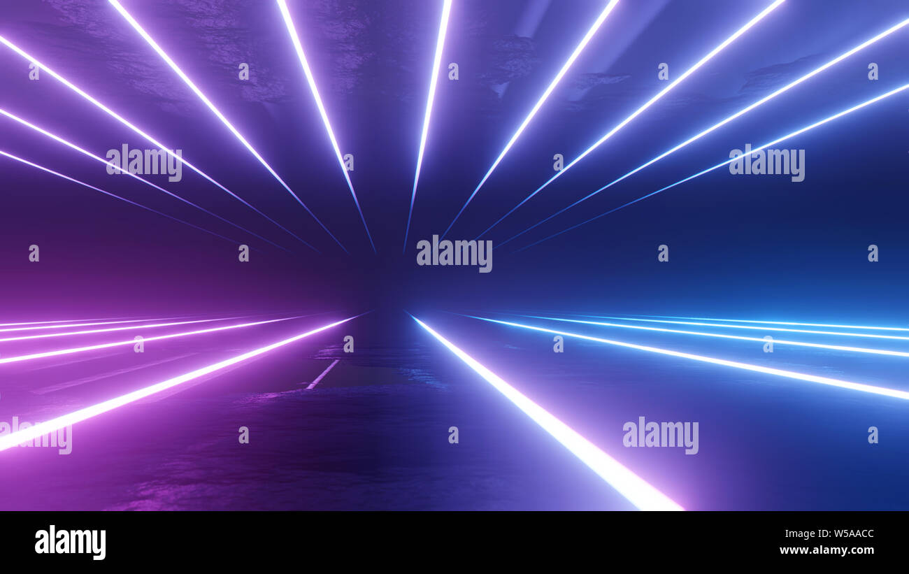 Neon Background 3D Illustration. Glowing Horizontal Lines Stock Photo ...
