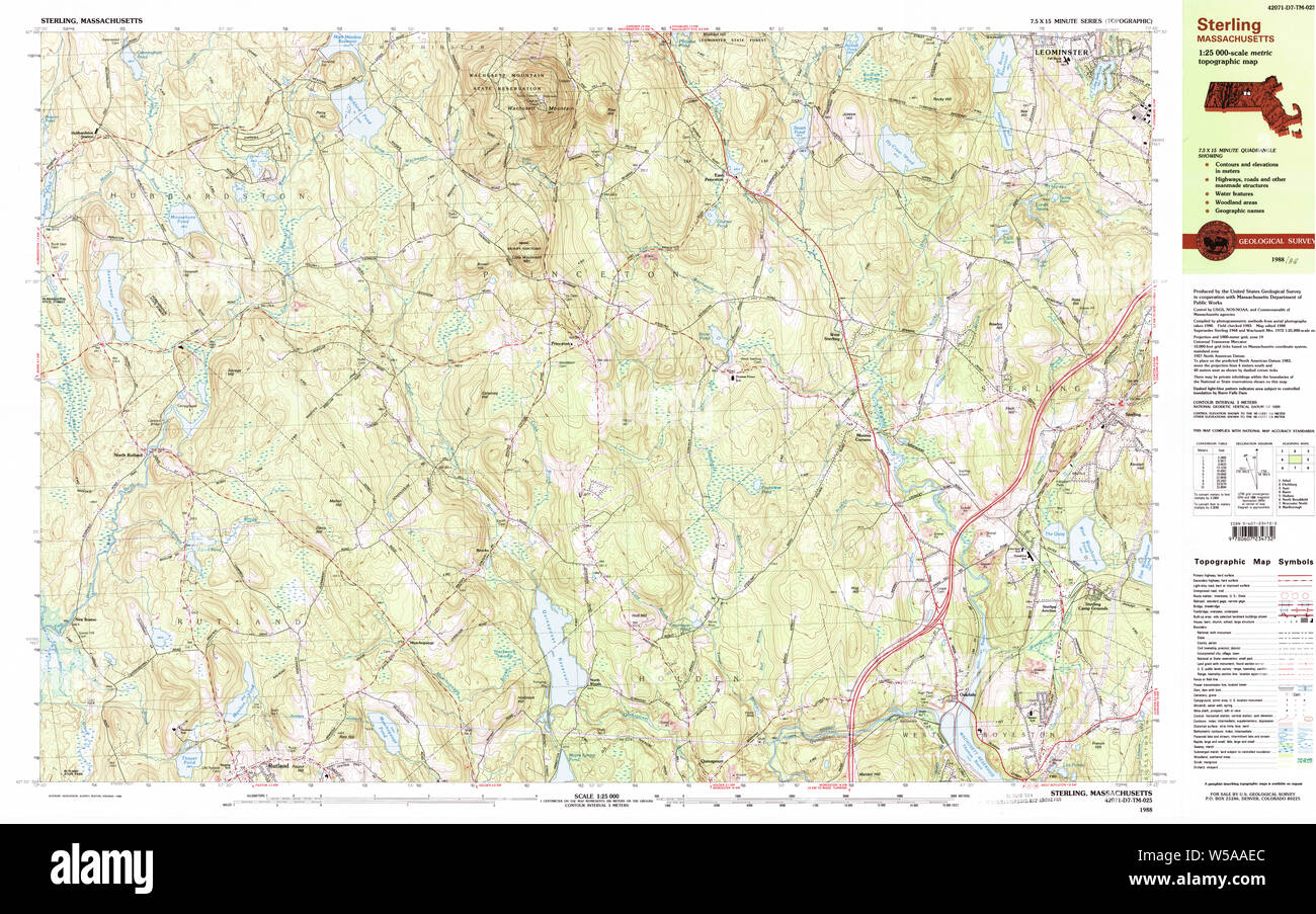 Massachusetts USGS Historical Topo Map MA Sterling 351340 1988 25000 ...