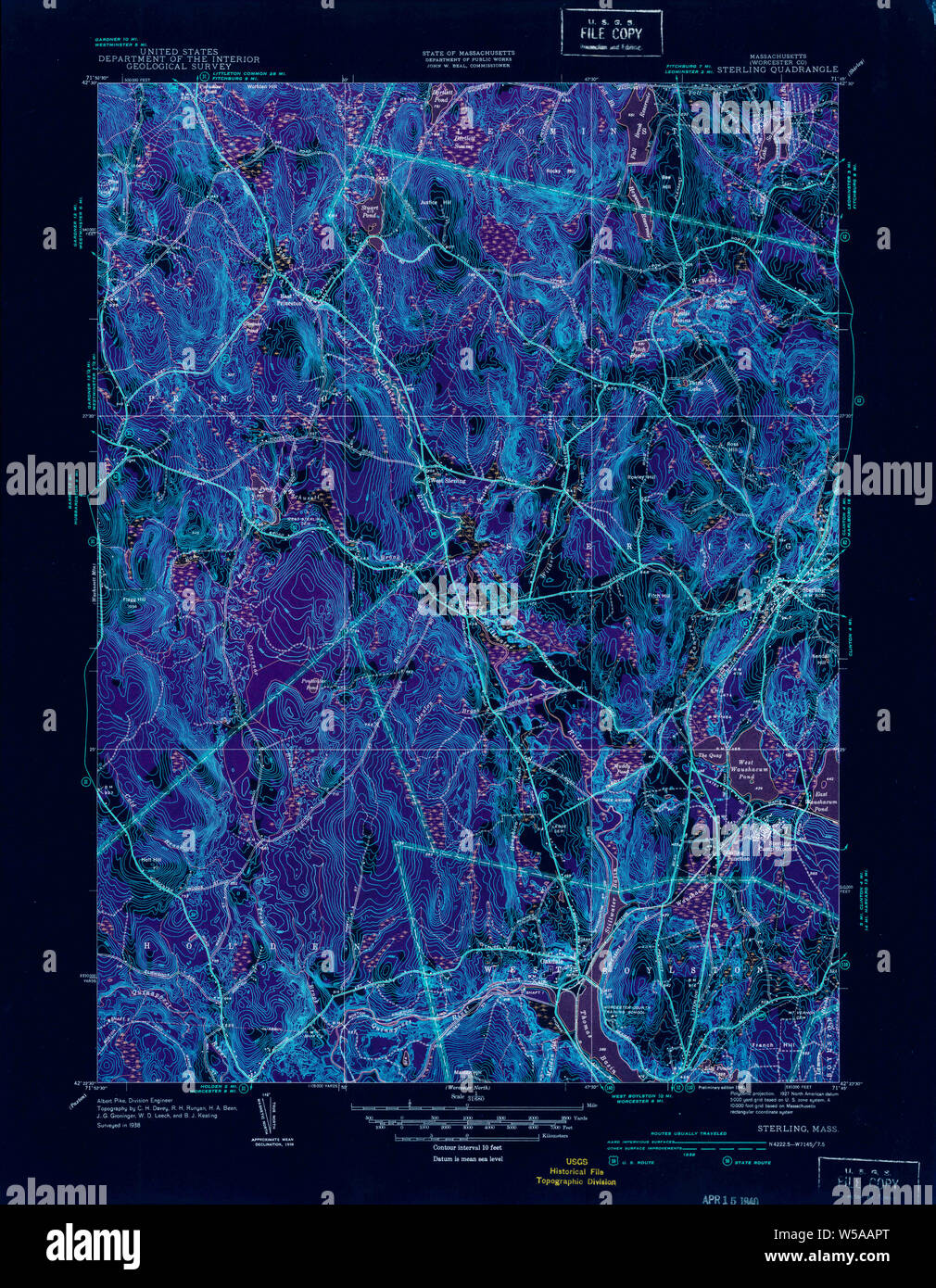 Massachusetts USGS Historical Topo Map MA Sterling 352229 1940 31680 ...