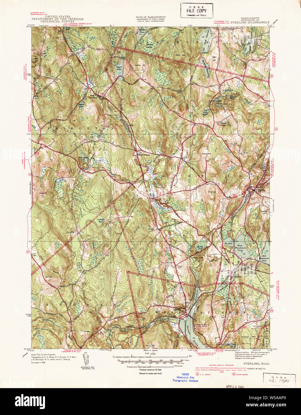 Massachusetts USGS Historical Topo Map MA Sterling 352229 1940 31680 ...