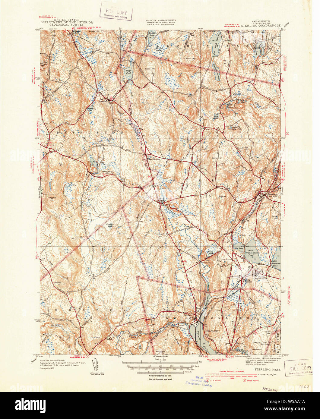 Massachusetts USGS Historical Topo Map MA Sterling 352230 1940 31680 ...