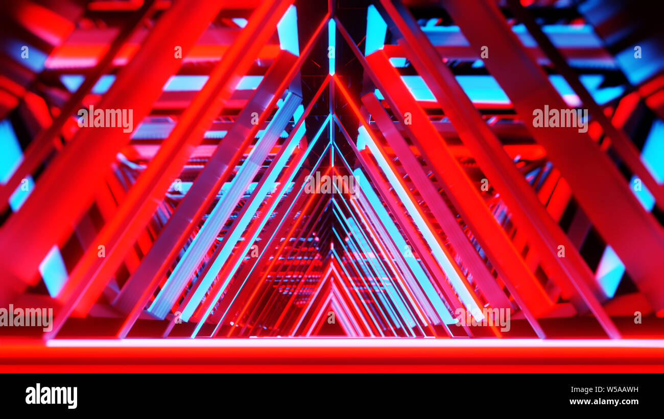 Abstract neon triangles with black empty copy space inside. 3D ...