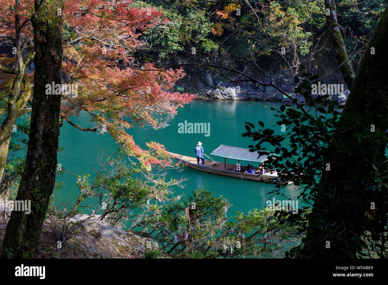 Traditional Japanese boat on the Katsura river, Kyoto, Japan Stock ...