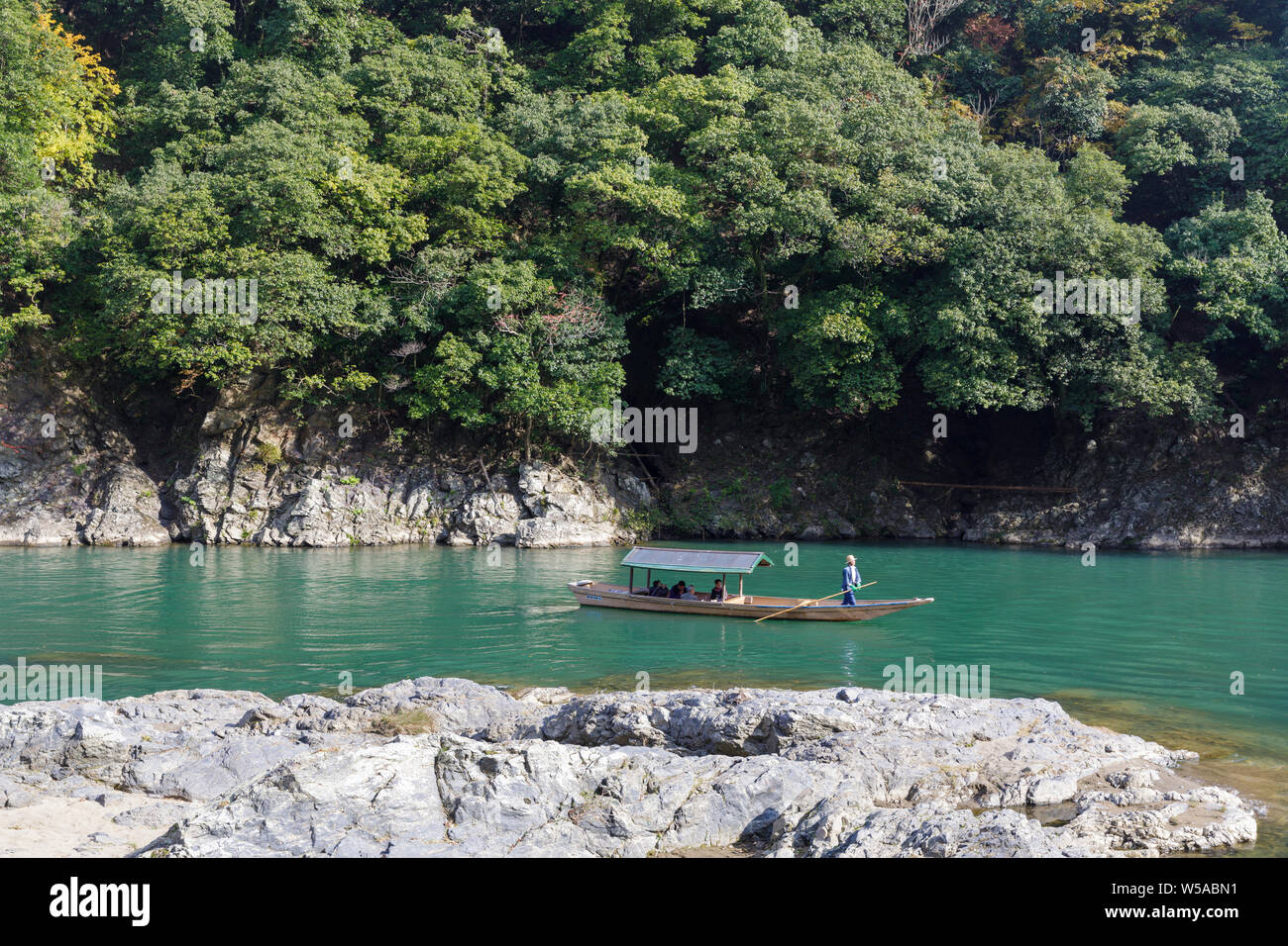 Traditional Japanese boat on the Katsura river, Kyoto, Japan Stock ...