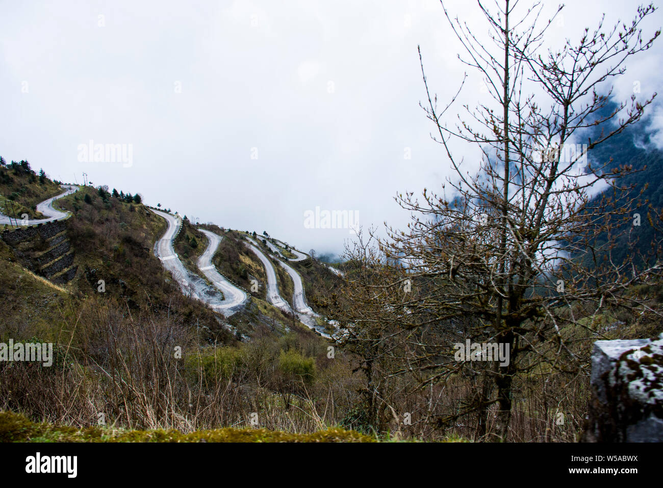 Beautiful mountain zigzag road, Sikkim Stock Photo - Alamy