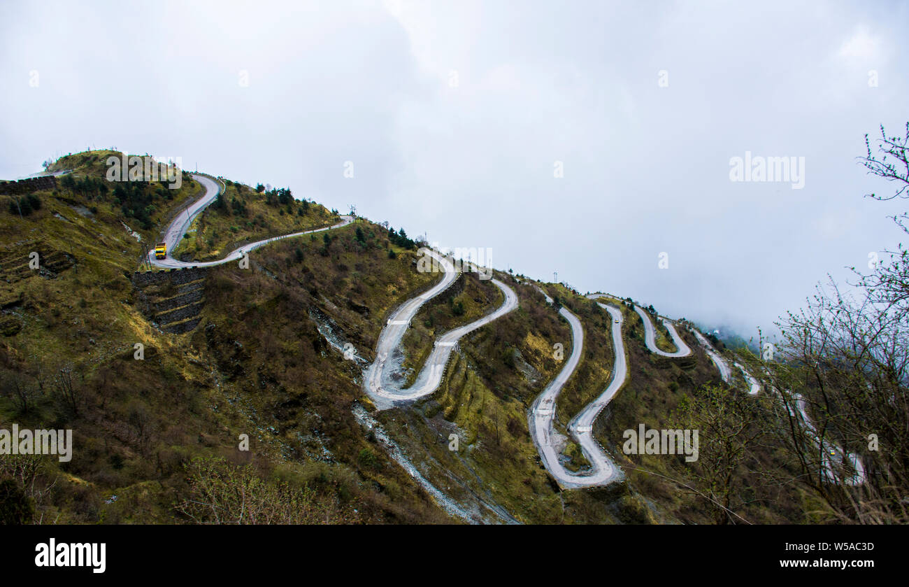 Beautiful mountain zigzag road, Sikkim Stock Photo - Alamy