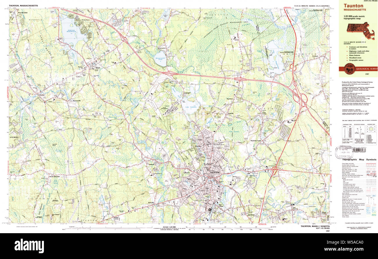 Massachusetts USGS Historical Topo Map MA Taunton 351353 1987 25000 ...
