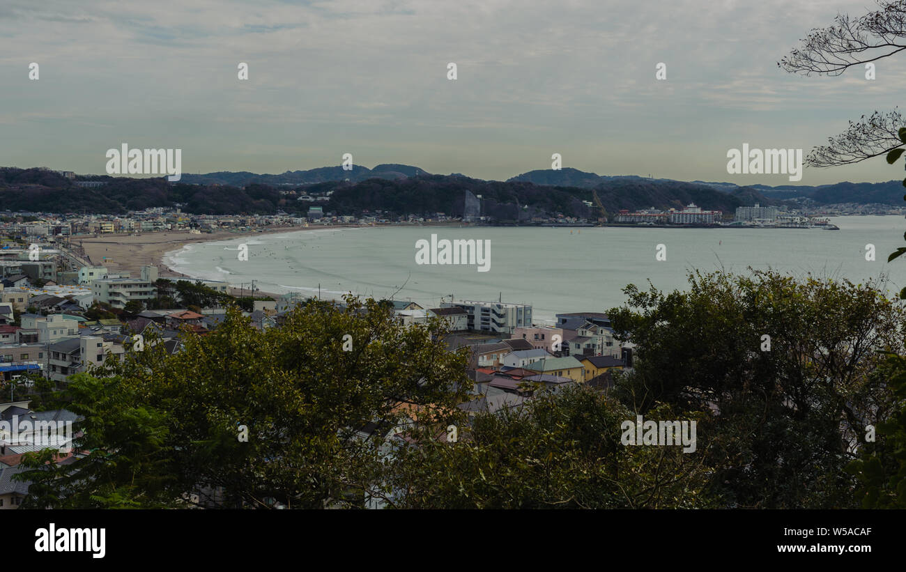 Coastline of kamakura at pacific ocean reveals maritime city scape in ...