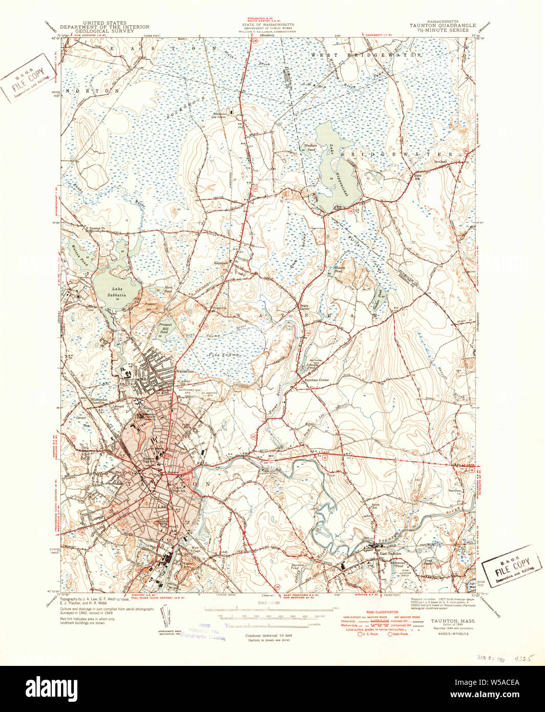 Massachusetts USGS Historical Topo Map MA Taunton 352239 1944 31680 ...