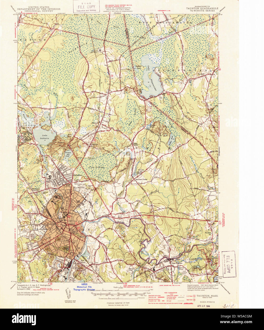 Massachusetts USGS Historical Topo Map MA Taunton 352241 1944 31680 ...