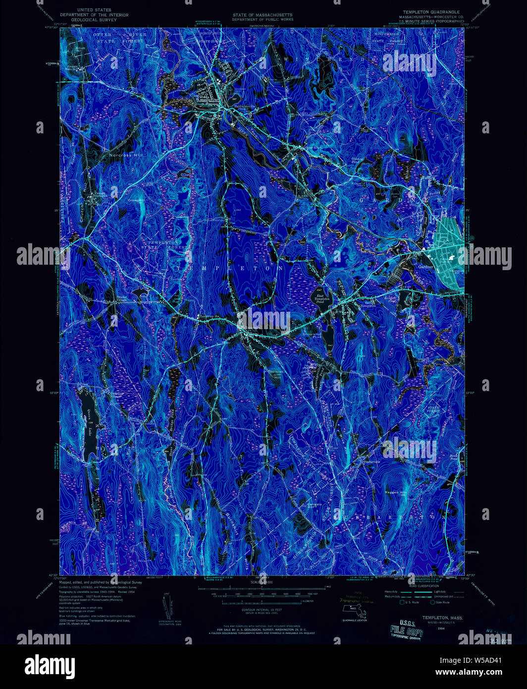 Massachusetts USGS Historical Topo Map MA Templeton 350634 1954 24000 ...