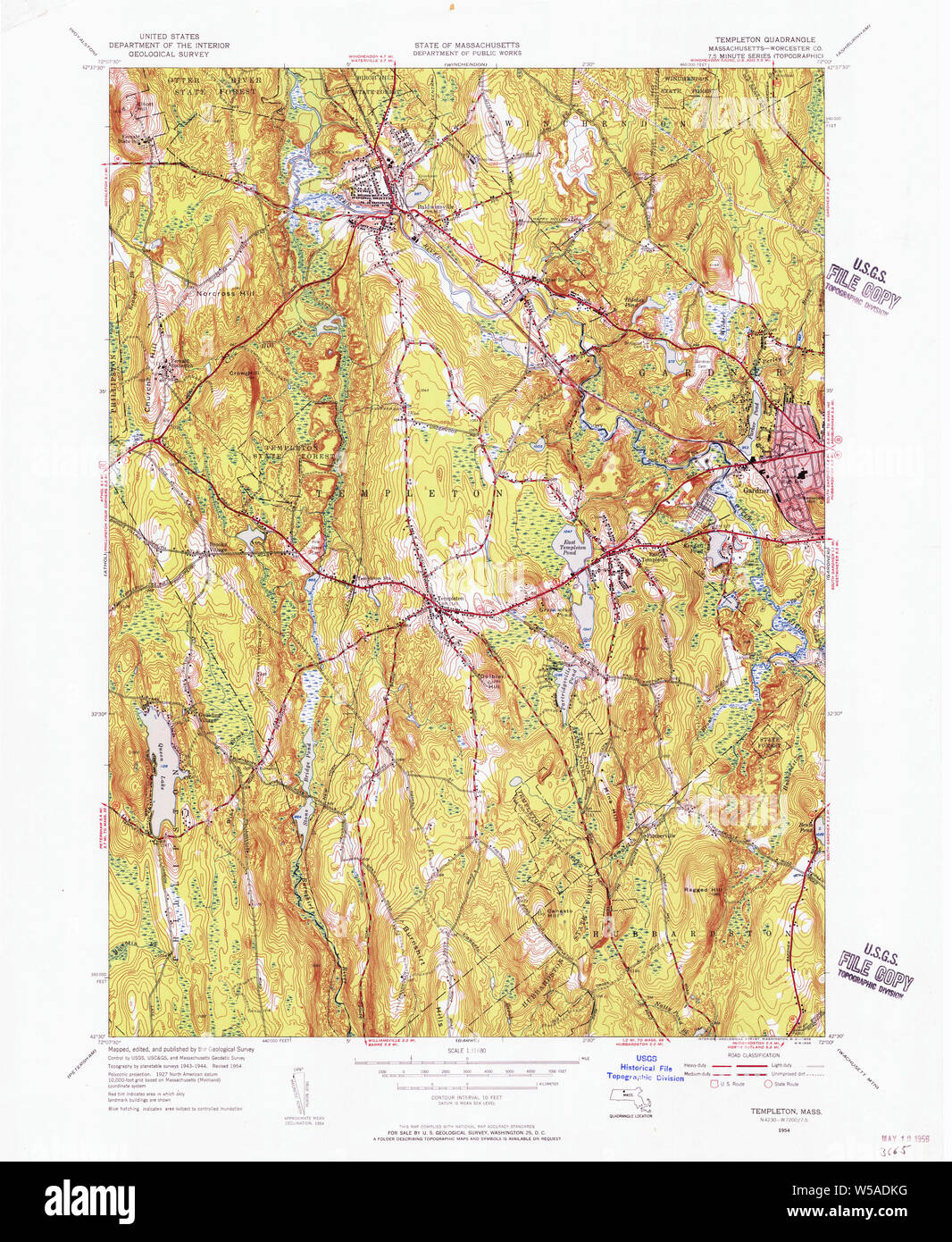 Massachusetts topo map 1954 hi-res stock photography and images - Alamy