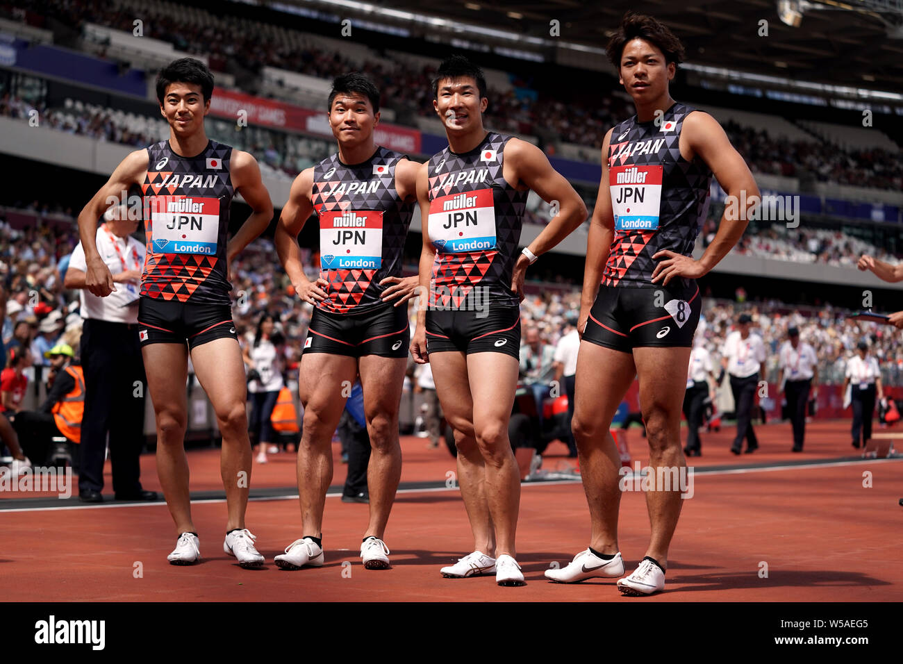 The Japan 4x100m relay team after their race during day two of the IAAF ...