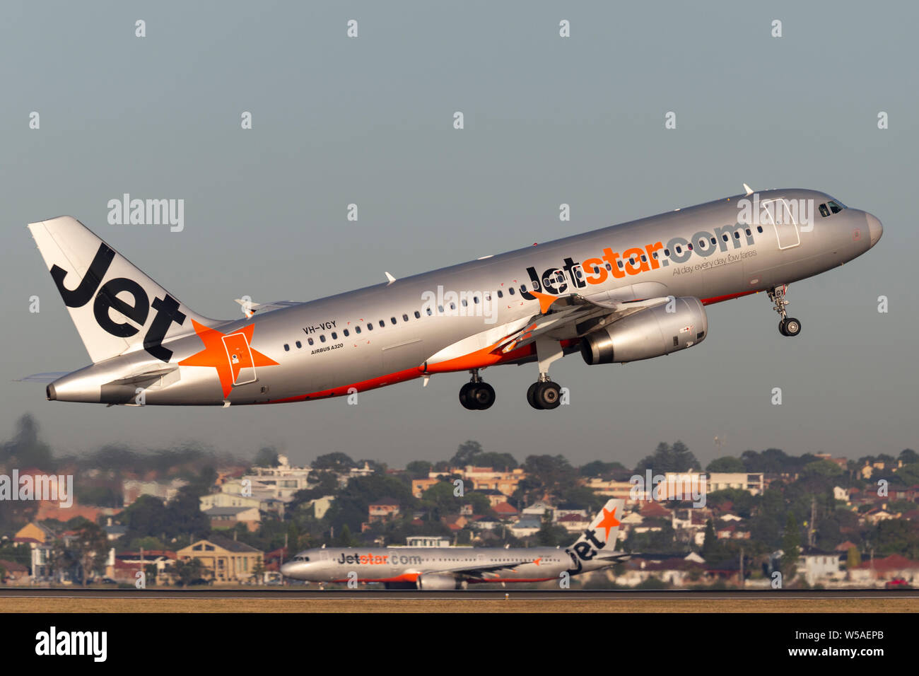 Jetstar Airways Airbus A320 twin engine passenger aircraft taking off ...