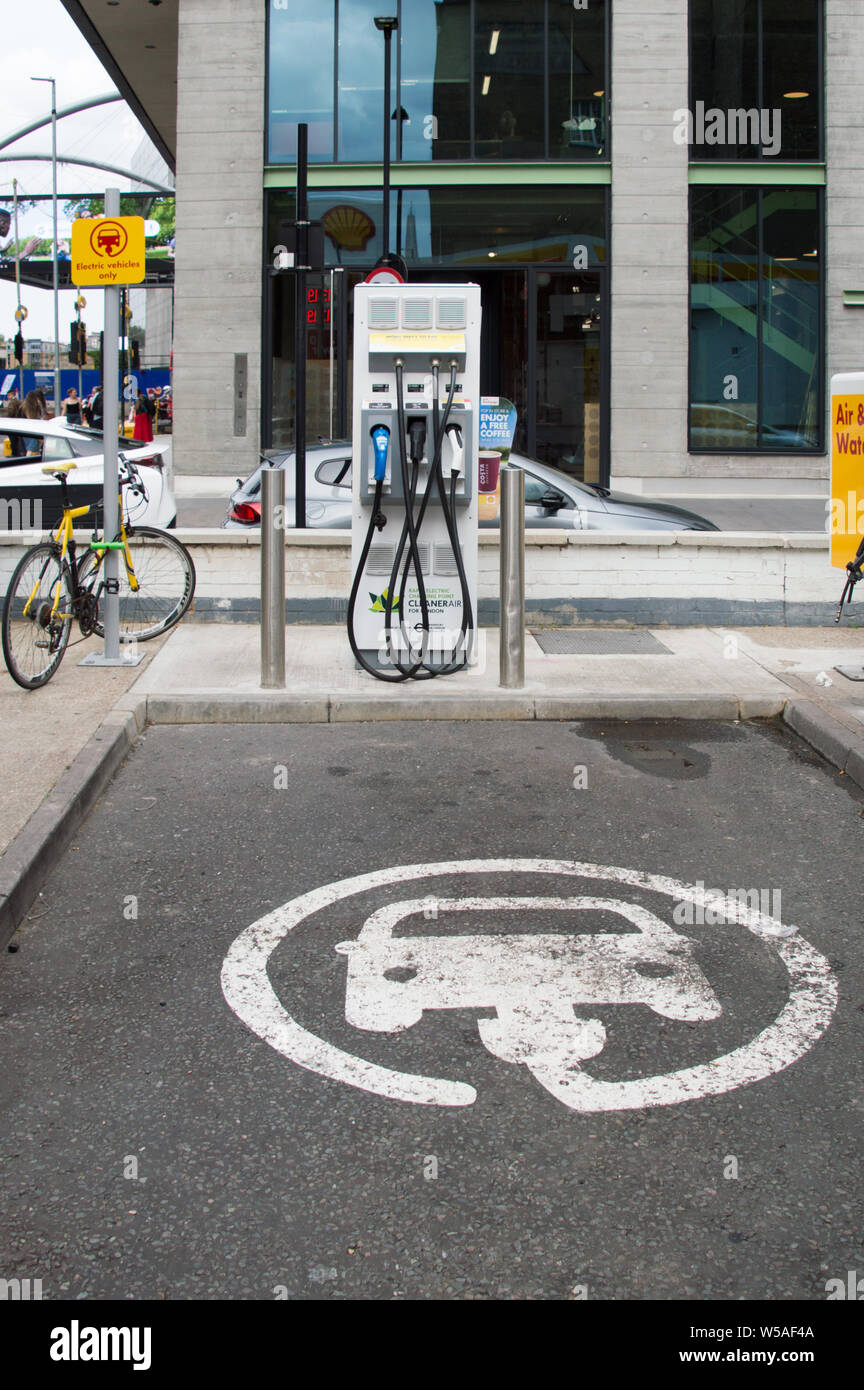 Shell recharge for ev/ electric vehicle at Old street in London Stock ...