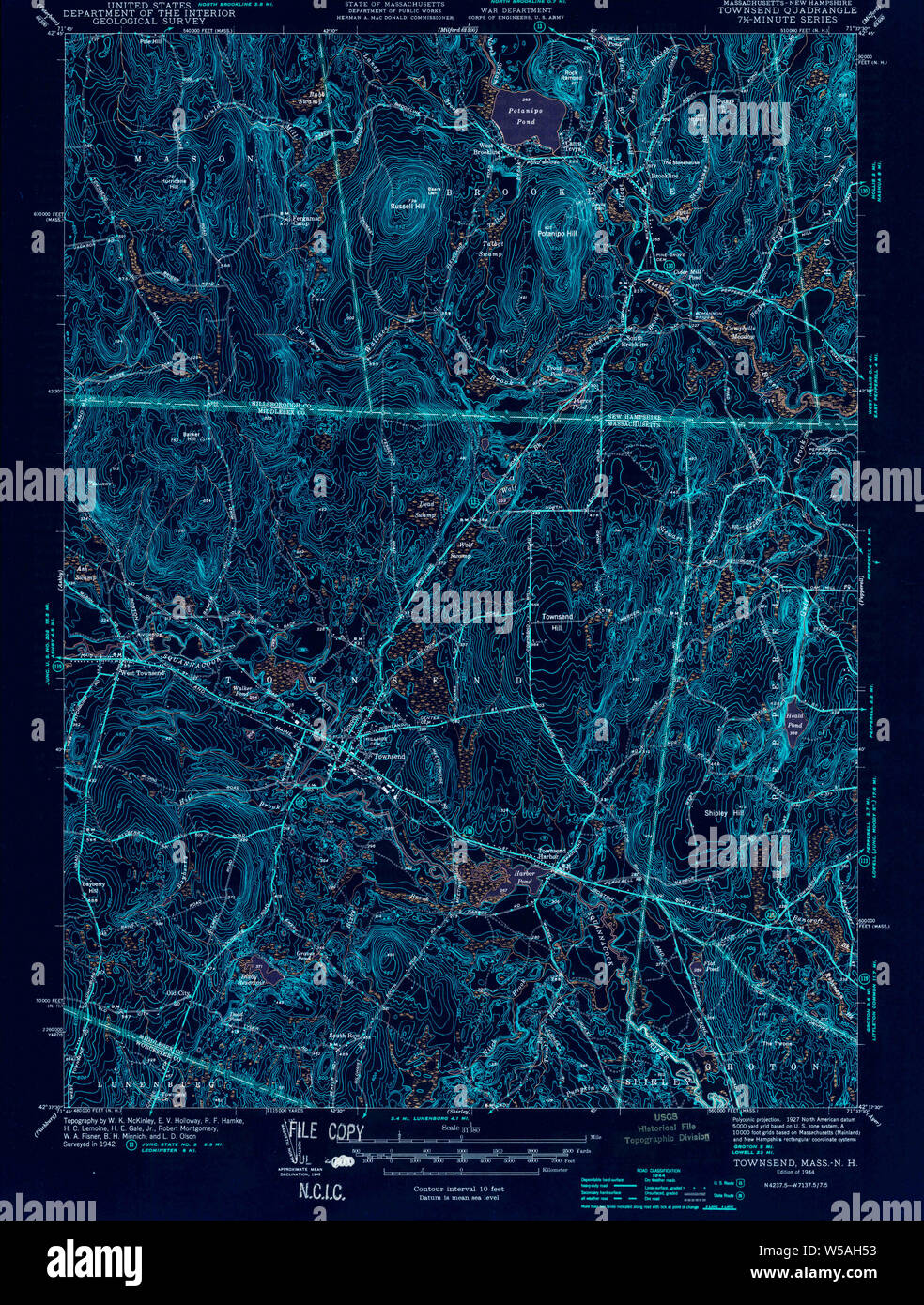 Massachusetts USGS Historical Topo Map MA Townsend 352259 1944 31680 ...