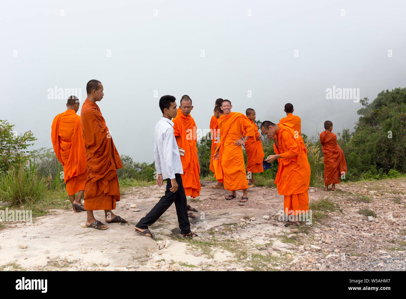 Kep, Cambodia - April 27, 2014: Monks visiting Kep in Cambodia Stock ...