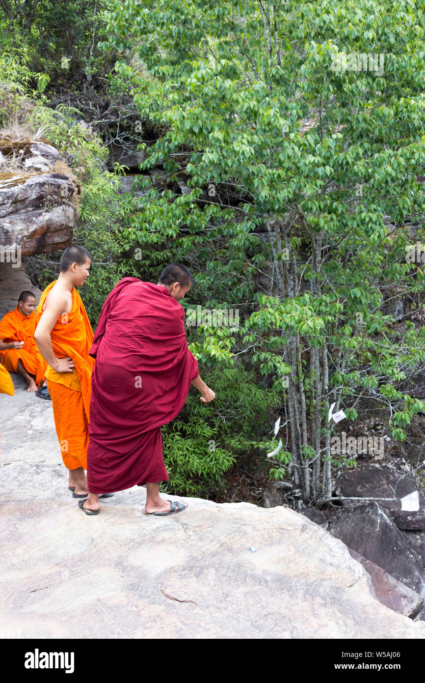 Popokvil Waterfall, Kep, Cambodia - April 27, 2014: Monks visiting Kep ...