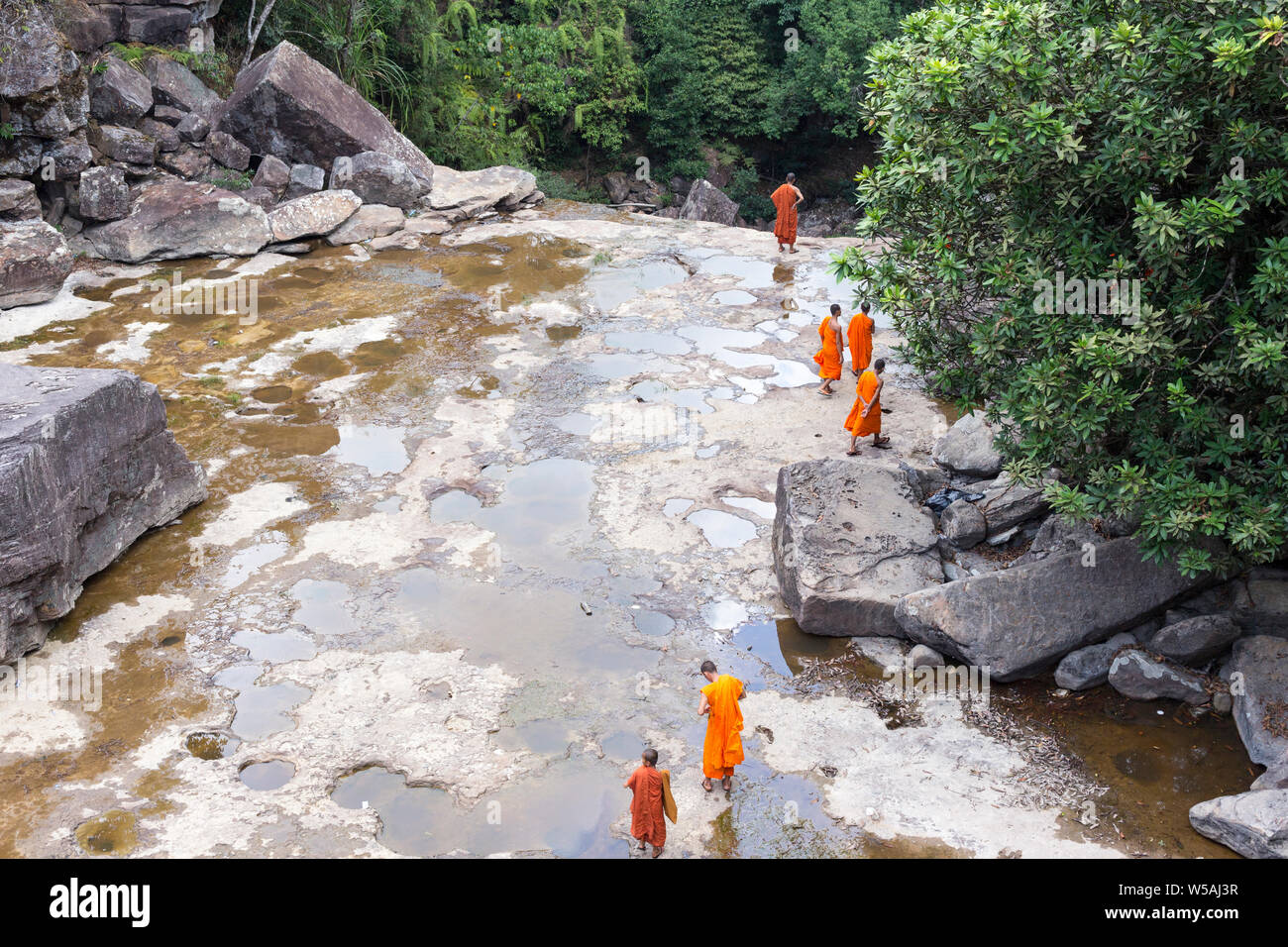Popokvil Waterfall, Kep, Cambodia - April 27, 2014: Monks visiting Kep ...