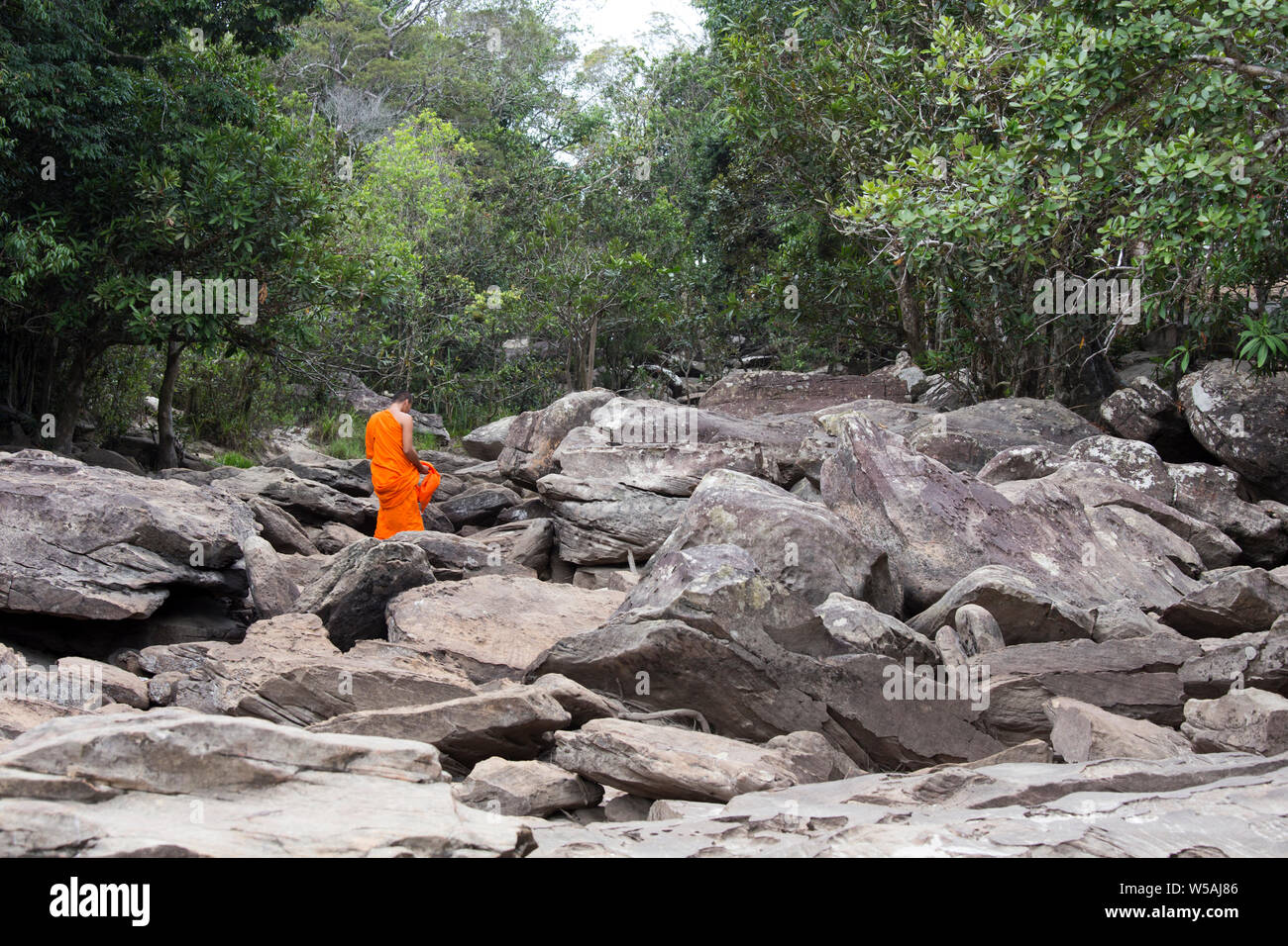 Popokvil Waterfall, Kep, Cambodia - April 27, 2014: Monks visiting Kep ...