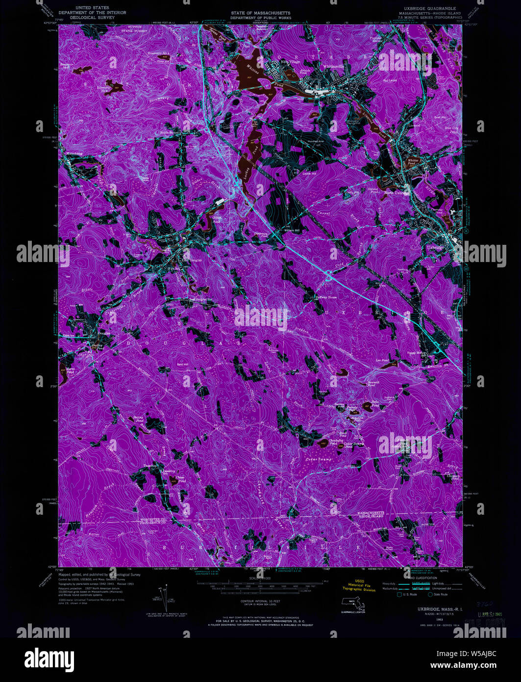 Massachusetts USGS Historical Topo Map MA Uxbridge 350659 1953 24000 ...